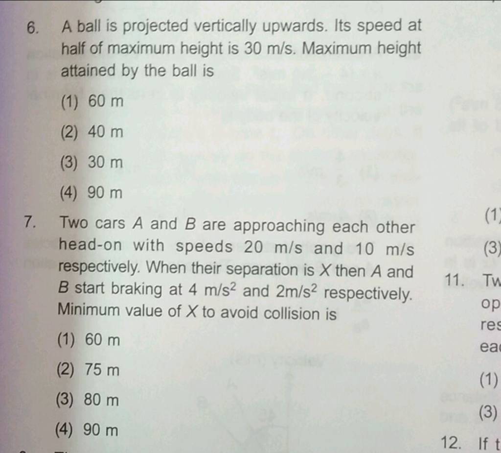 A ball is projected vertically upwards. Its speed at half of maximum heig..
