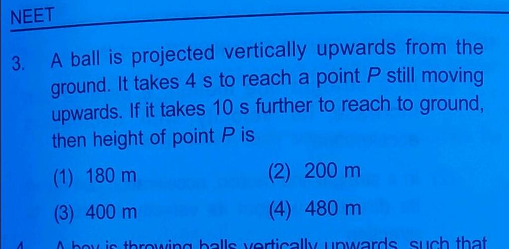 A ball is projected vertically upwards from the ground. It takes 4 s to r..