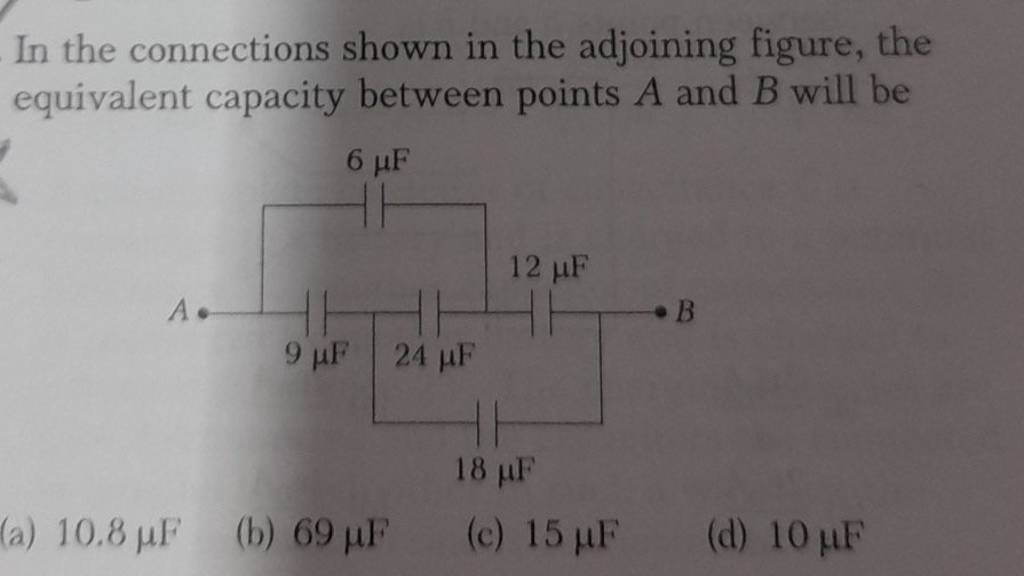 In the connections shown in the adjoining figure, the equivalent capacity..