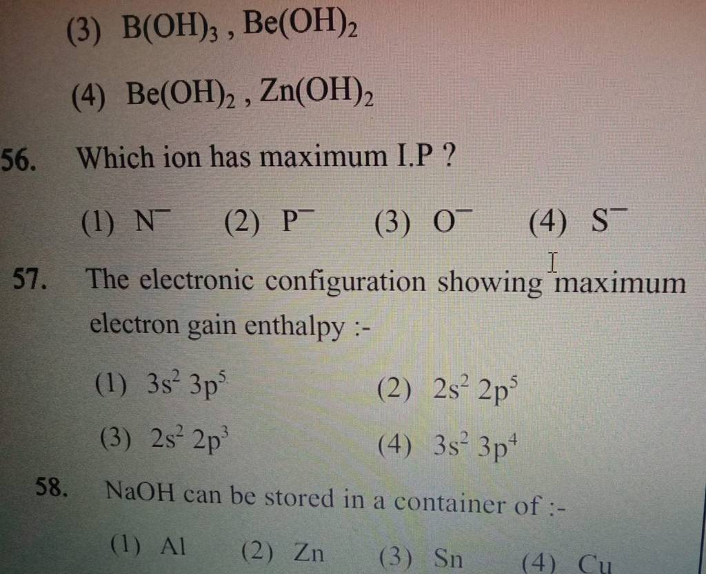 The electronic configuration showing maximum electron gain enthalpy