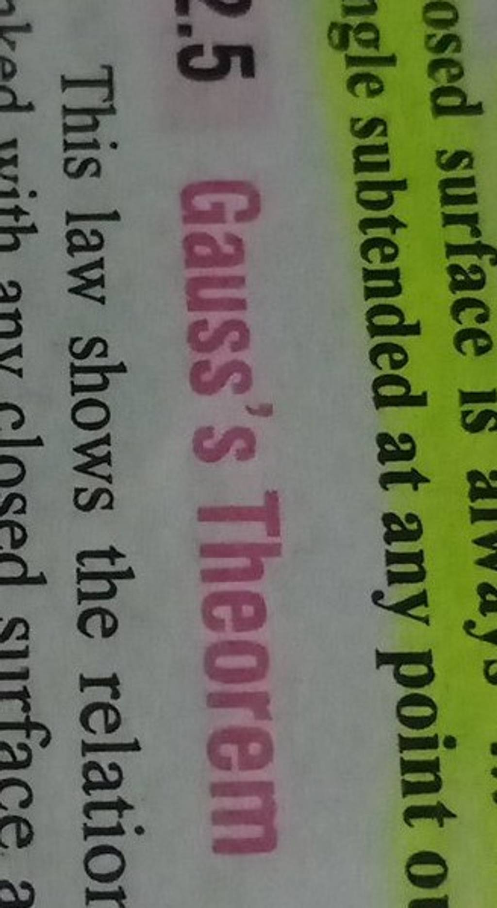 gle subtended at any point..5 Gauss's TheoremThis law shows the relatio..