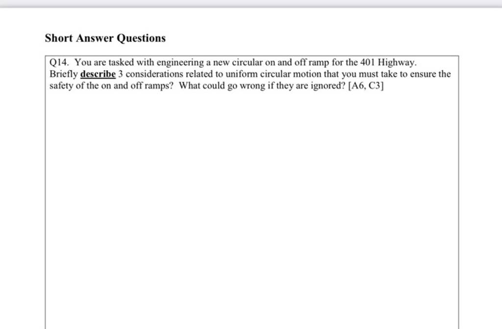 Short Answer QuestionsQ14. You are tasked with engineering a new circula..