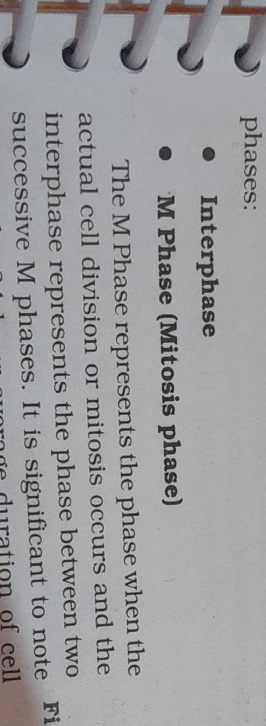 phases: - Interphase - M Phase (Mitosis phase) The M Phase represents the..