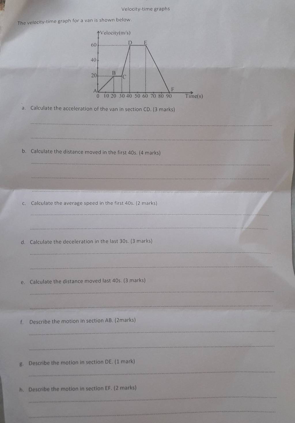 Velocity-time graphs The velocity-time graph for a van is shown below...