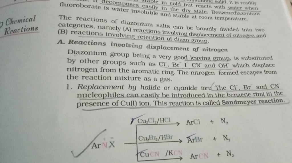 easily in cold but reacts with water when is water insoluble and stable s..