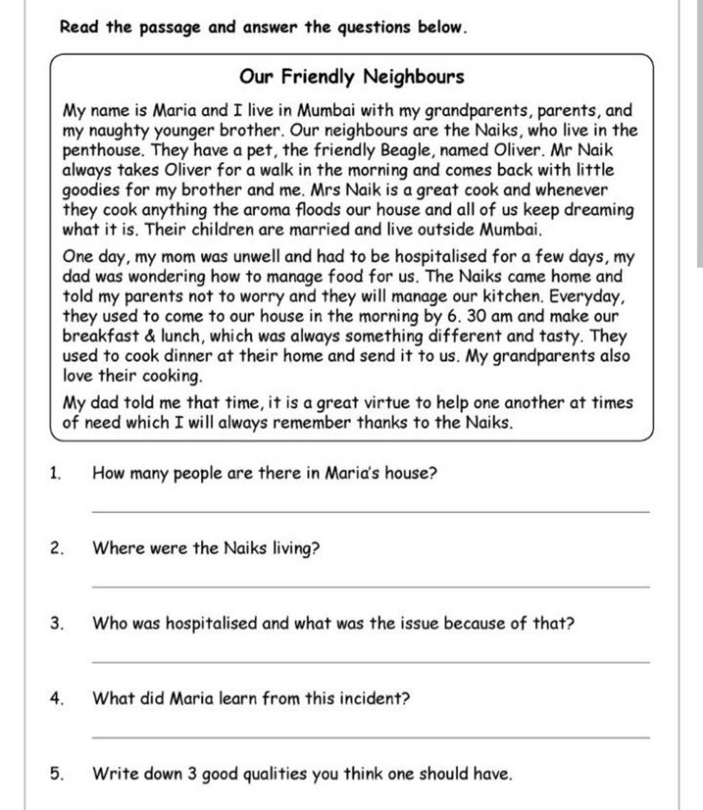 Read The Passage And Answer The Questions Below Our Friendly Neighbours Read The Passage And Answer The Questions Below Our Friendly Neighbours