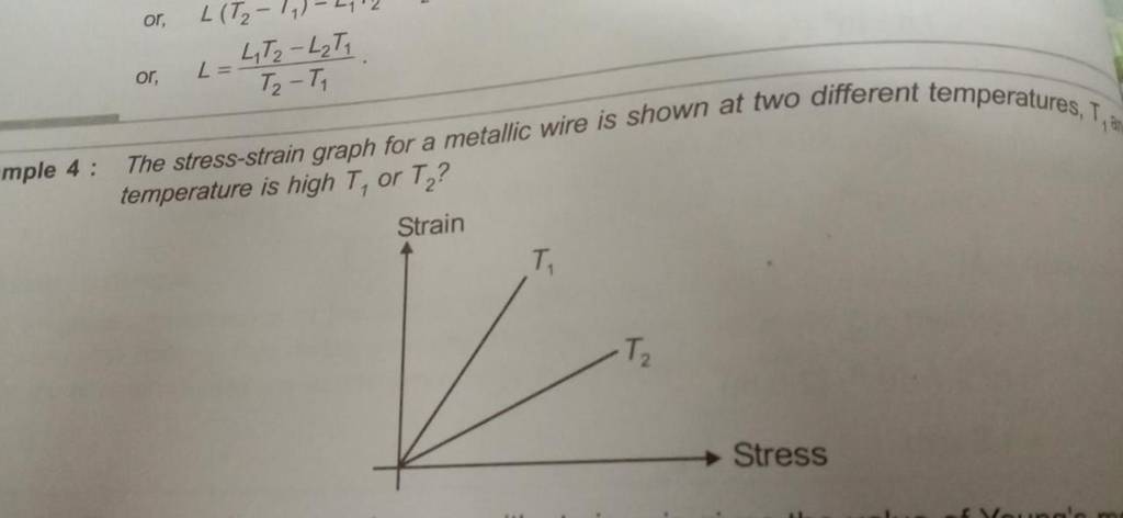or, L=T2 −T1 L1 T2 −L2 T1 .mple 4: The stress-strain graph for a metall..