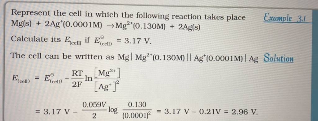 Represent the cell in which the following reaction takes place Example 3...
