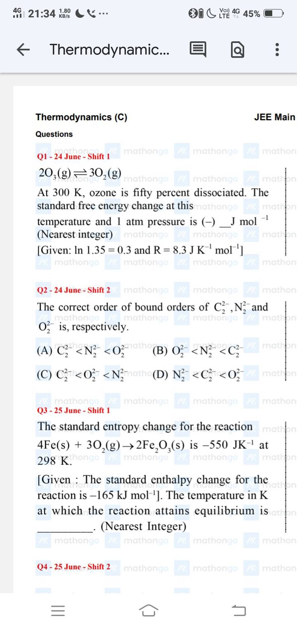 ← Thermodynamic... Thermodynamics (C) JEE Main Questions Q1 - 24 June - S..