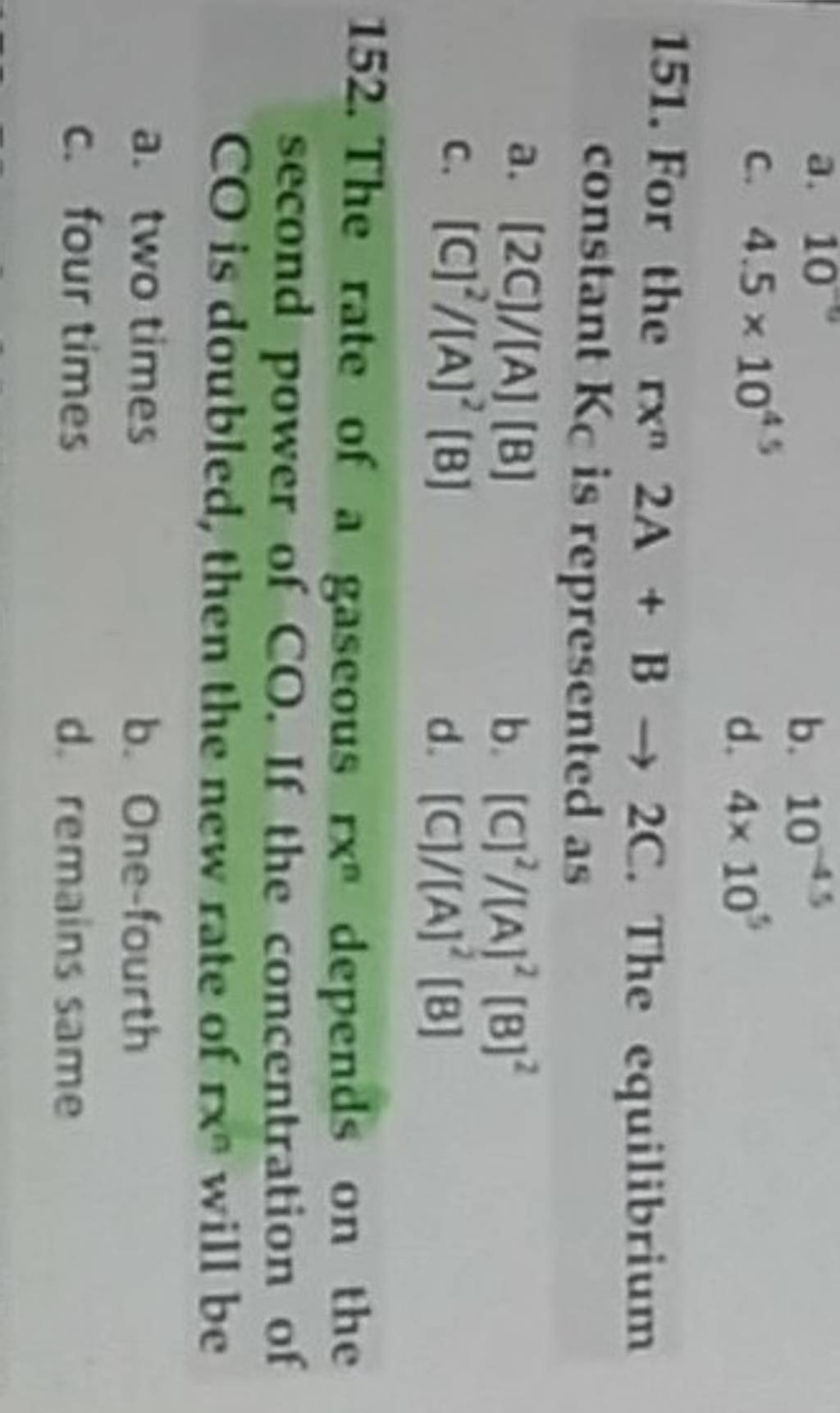 For the rxn2 A+B→2C. The equilibrium constant KC is represented as | Filo