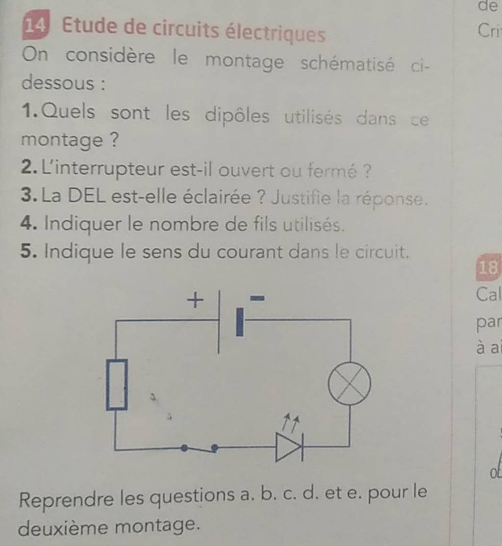 14 Etude de circuits électriques On considère le montage schématisé cides..