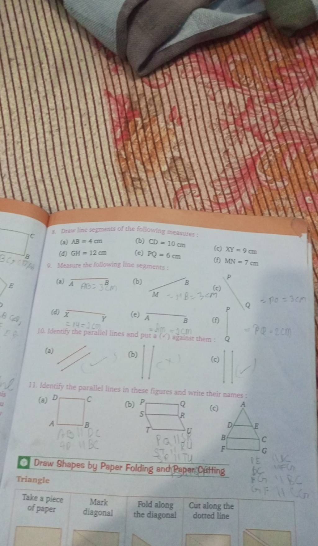 8. Draw line segments of the following measures :(a) AB=4 cm(b) CD=10 c..