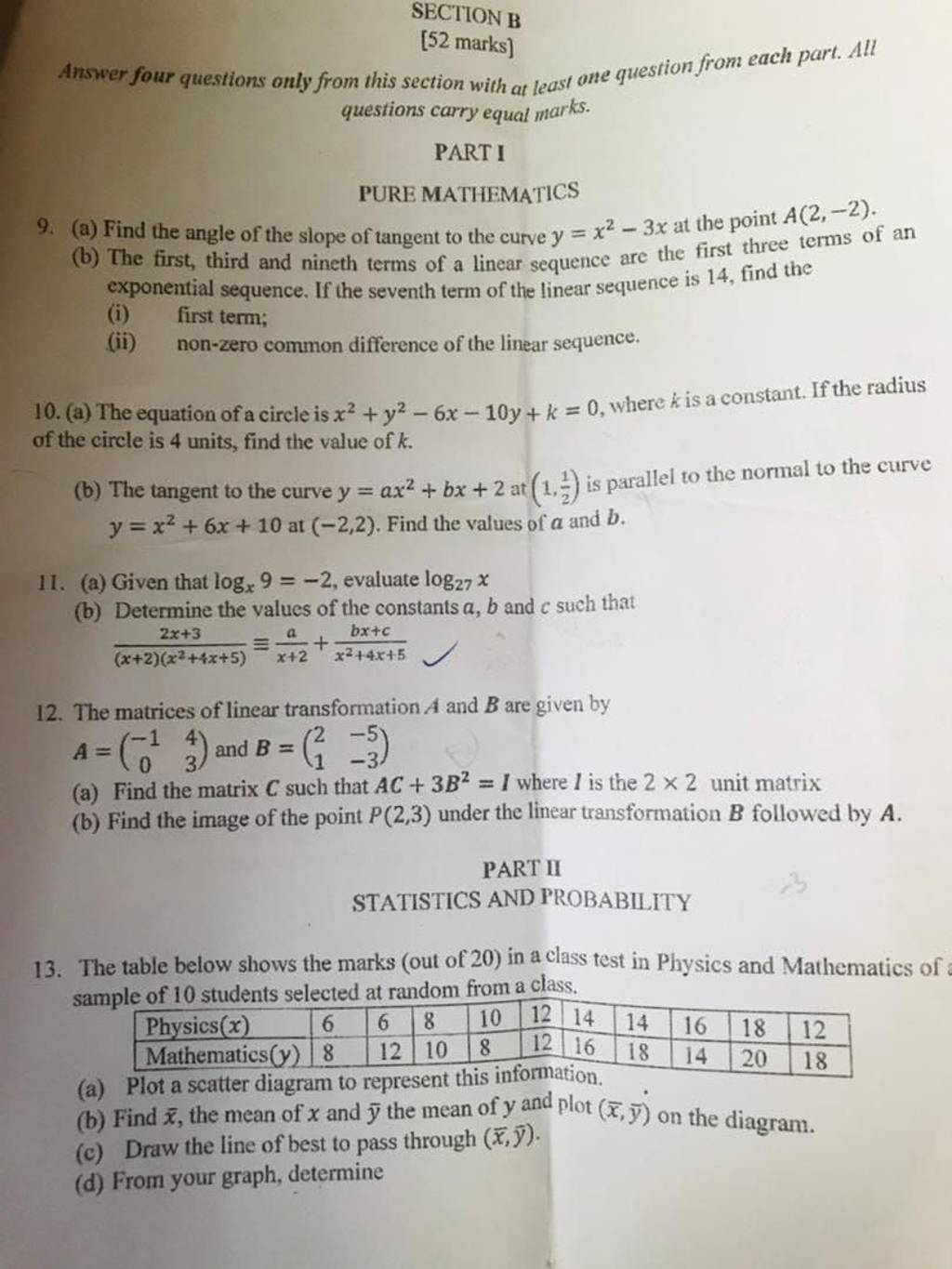 SECTION B [52 marks] Answer four questions only from this section with at..