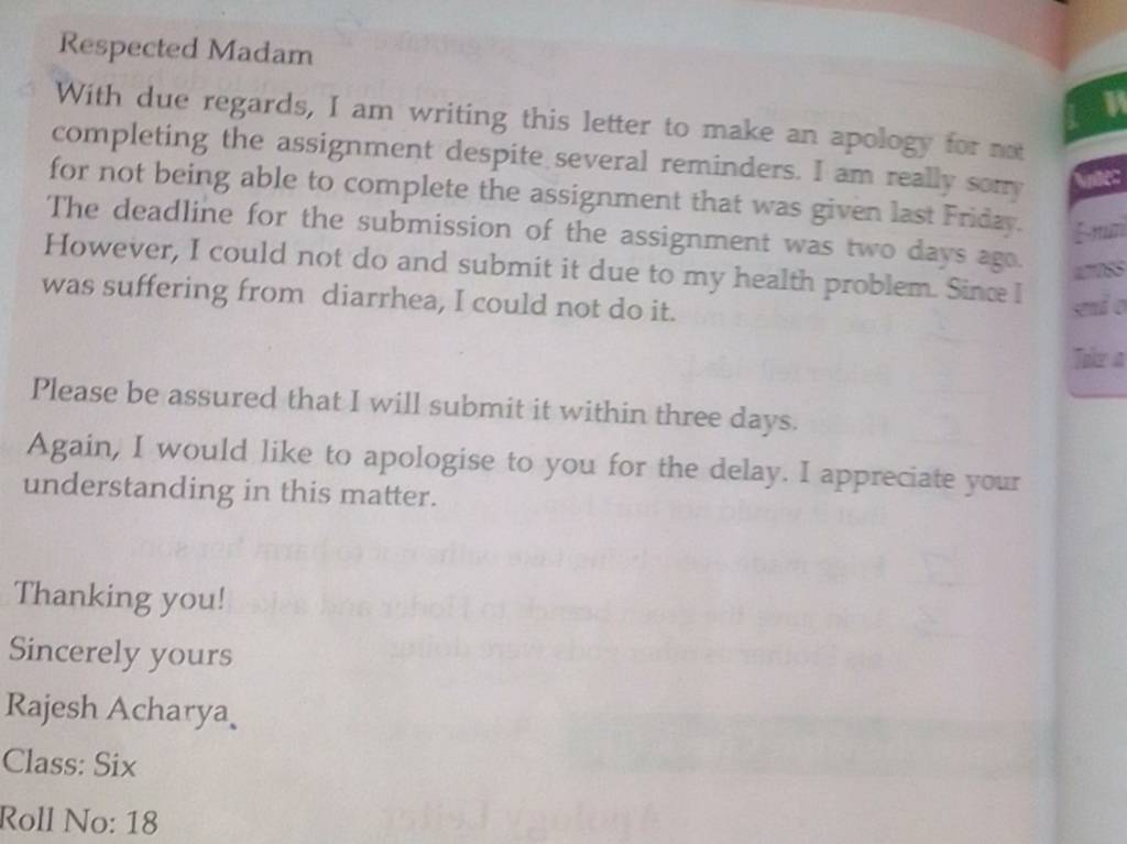Respected MadamWith due regards, I am writing this letter to make an apo..