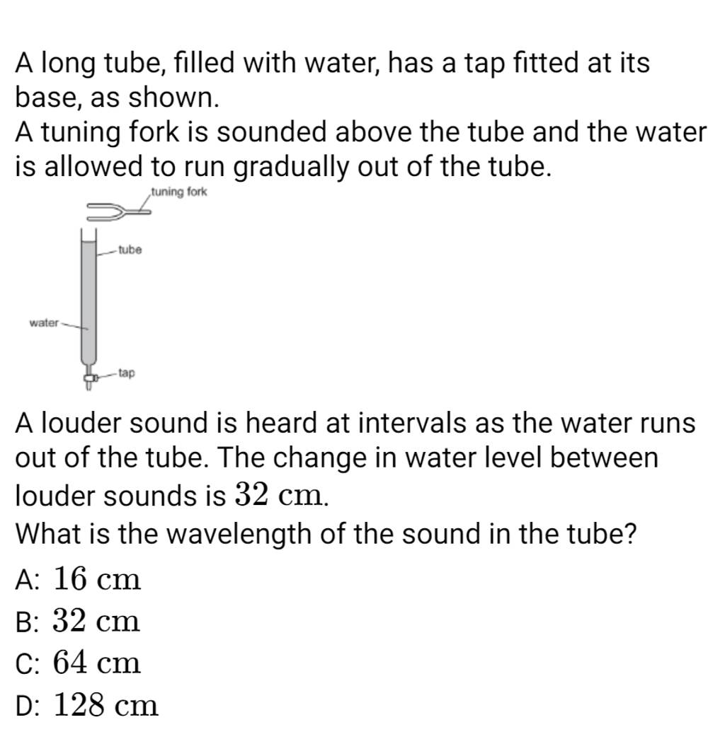 A long tube, filled with water, has a tap fitted at its base, as shown.A..