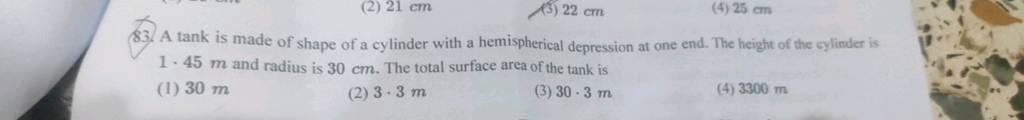 A tank is made of shape of a cylinder with a hemispherical depression at