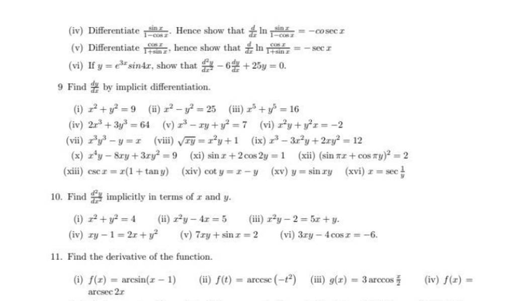 9 Find dxdy by implicit differentiation. | Filo