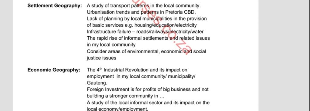 Settlement Geography: A study of transport patterns in the local communit..