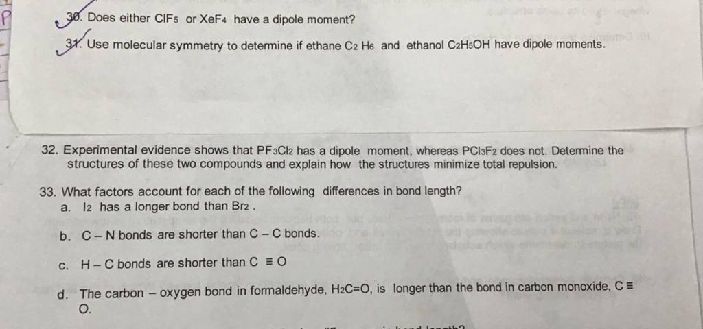 Xef4 Dipole Moment Structure