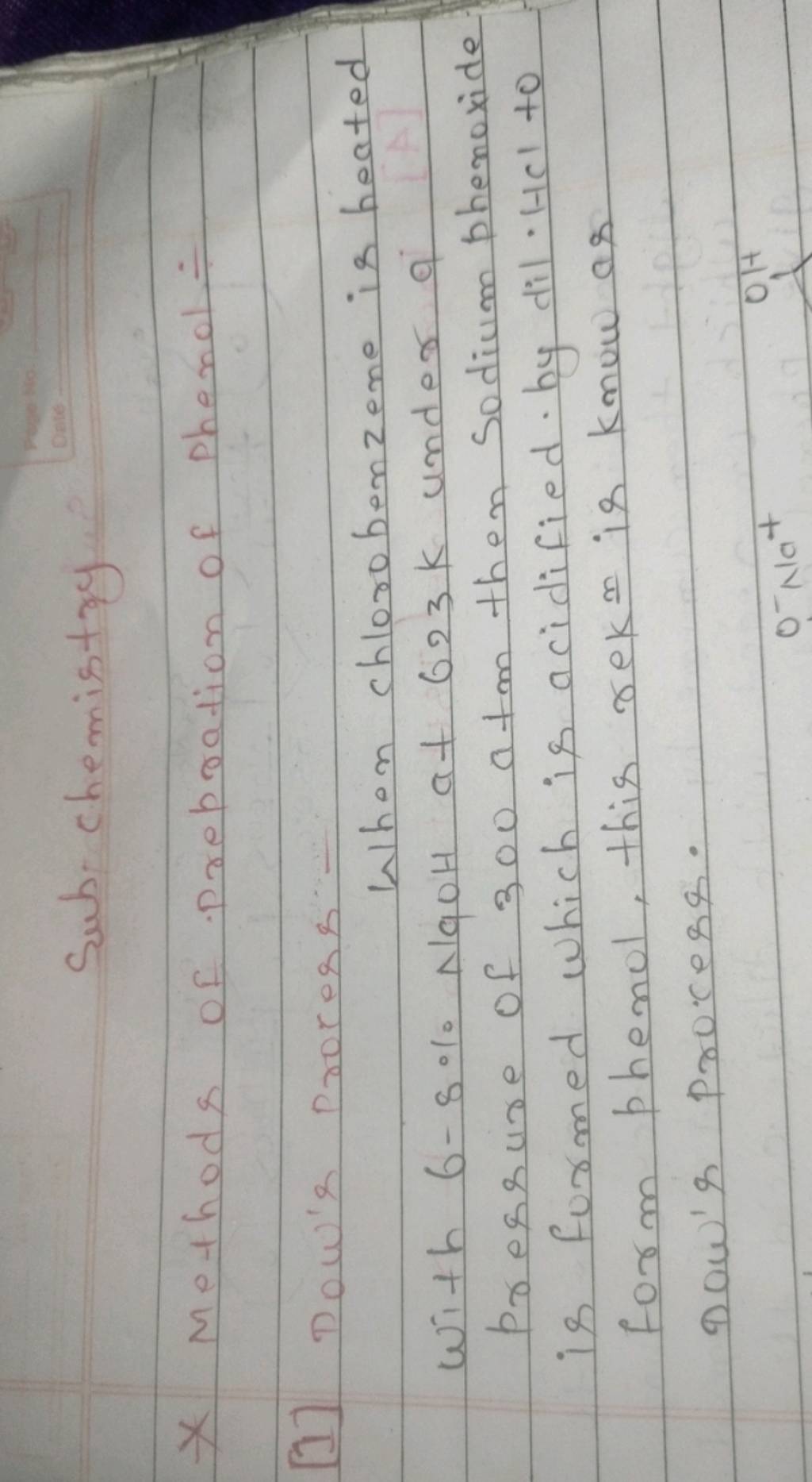 Sub. Chemistry* Methods of preparation of phenol ÷[1] Dow's process -W..