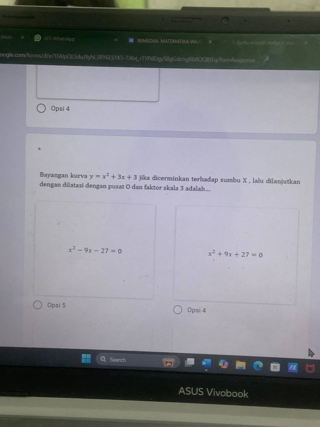 Merc(41) WhatstppREMEDIAL MATEMATIKA WA.Opsi 4Bayangan kurva y=x2+3x..