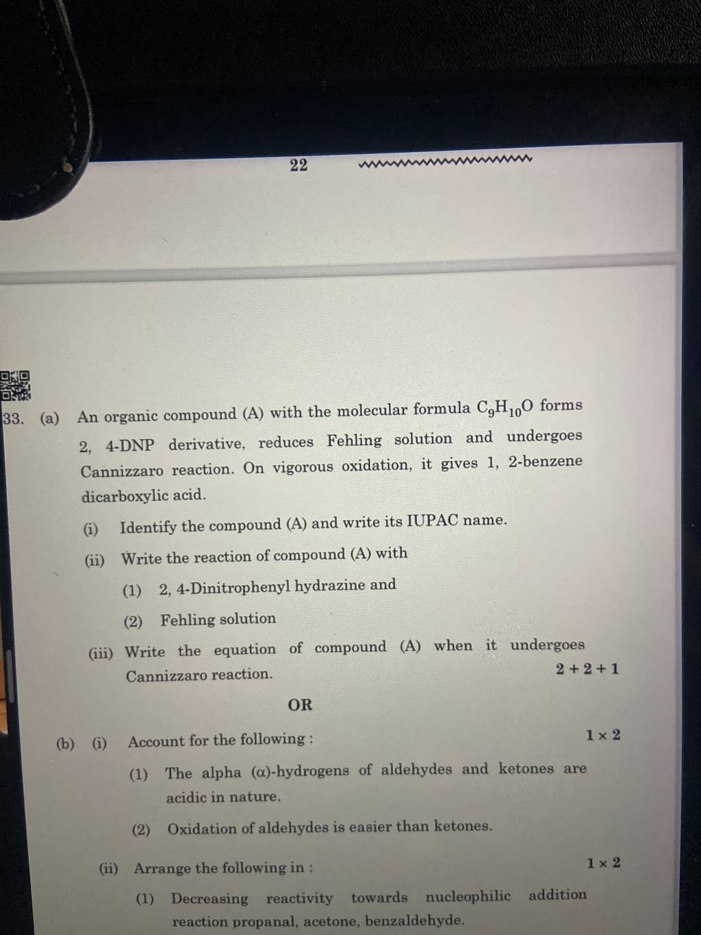 2233. (a) An organic compound (A) with the molecular formula C9 H10 O fo..