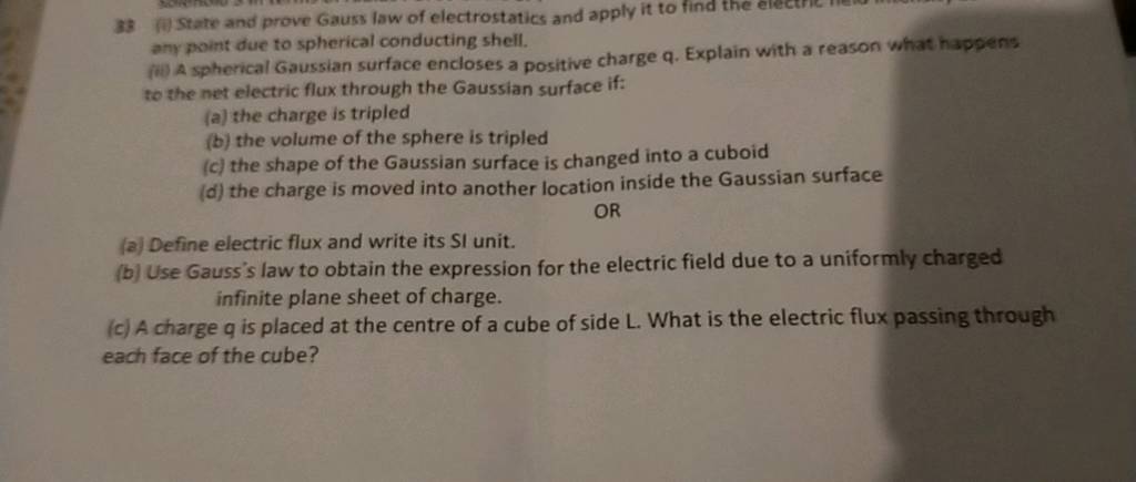 33 Witstate And Prove Gauss Law Of Electrostatics And Apply It To Find Th