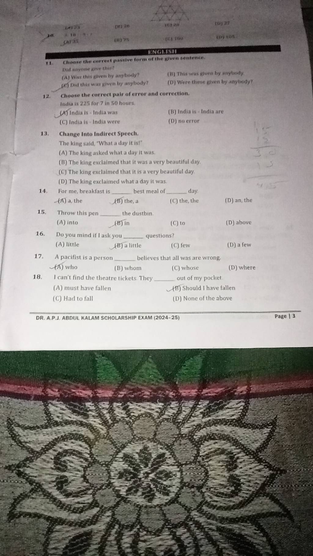 1008 EN()ISII 11. Choase the currect passive form of the given seatence...