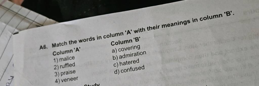 A6. Match the words in column ' A ' with their meanings in column ' B