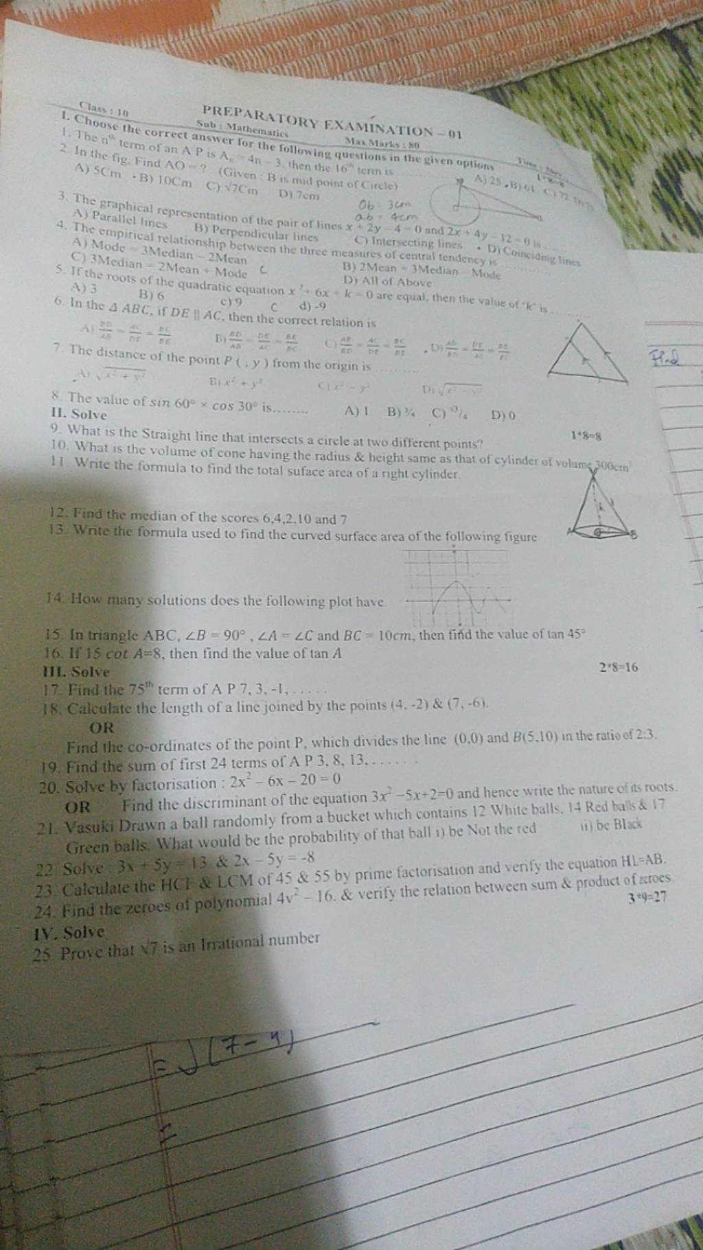 PREPARATORY EXAMINATION - 01Sut : Mathematics K EXAMINATION Max Mark: so..