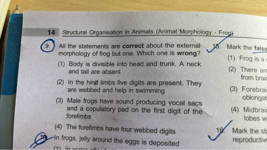 14 Structural Organisation in Animals (Animal Morphology - Frog)9. All t..