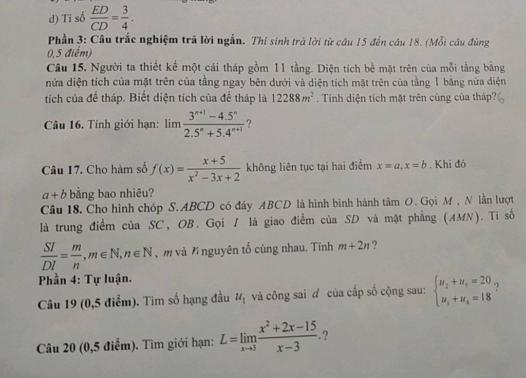 d) Ti số \frac{E D}{C D}=\frac{3}{4}. Phần 3: Câu trắc nghiệm trả lời ng..