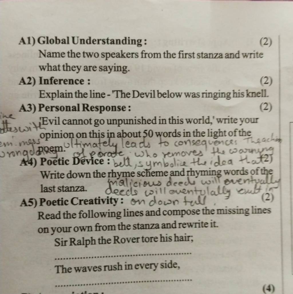A1) Global Understanding: (2) Name the two speakers from the first stanz..