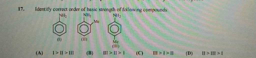 Identify correct order of basic strength of following compounds: Nc1ccccc..