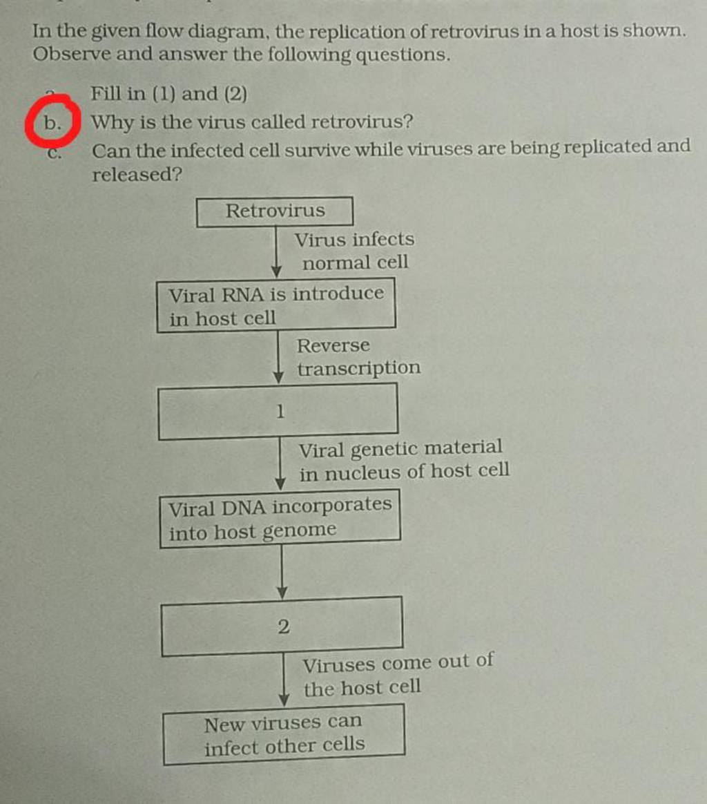 In the given flow diagram, the replication of retrovirus in a host is sho..