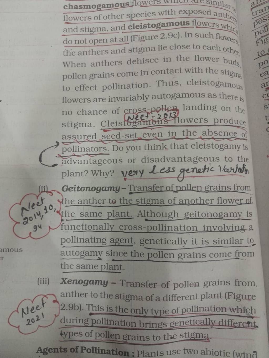 flowers of other species with exposed anther y and stigma. and cleistogam..