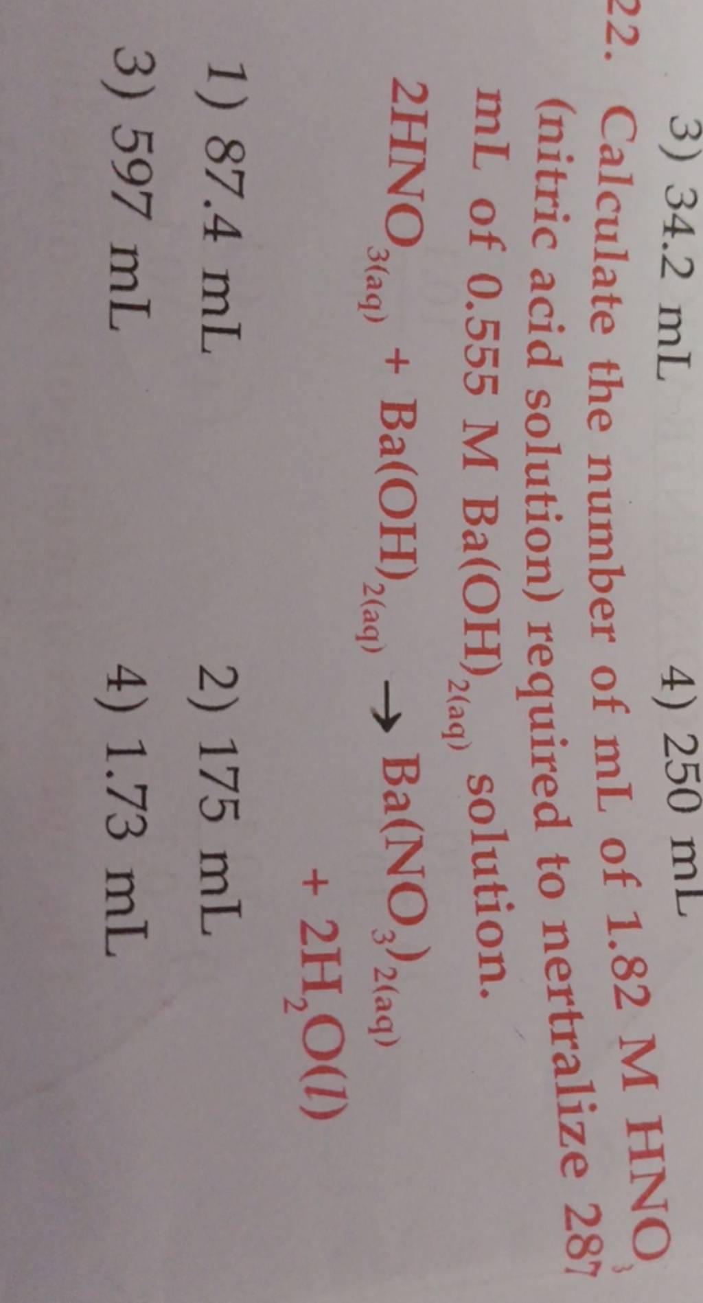 Calculate the number of mL of 1.82 M HNO (nitric acid solution) required