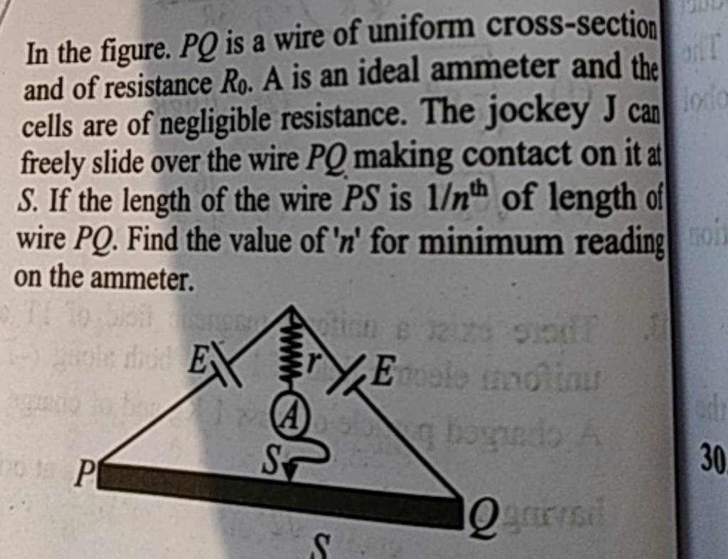 In the figure. P Q is a wire of uniform cross-section and of resistance R..