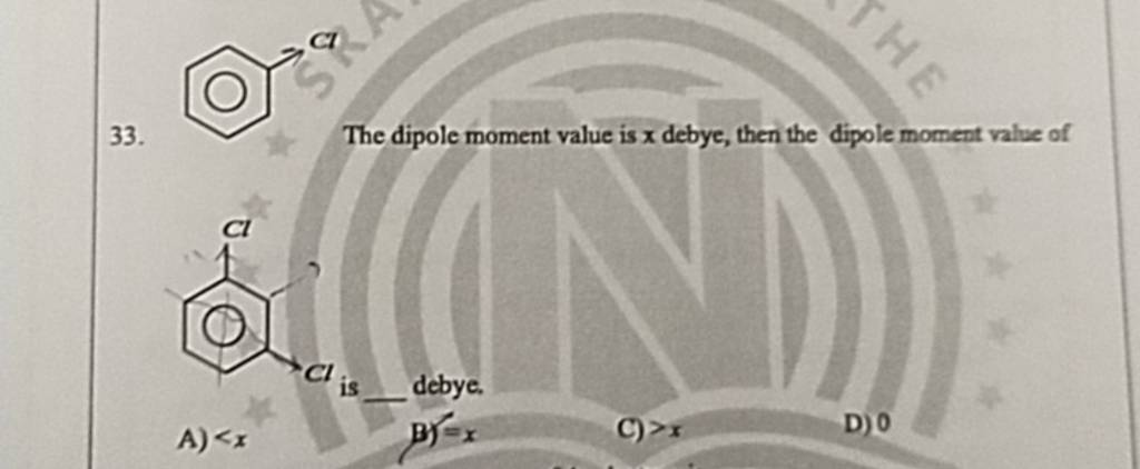 Cc1ccccc1 The dipole moment value is x debye, then the dipole moment valu..