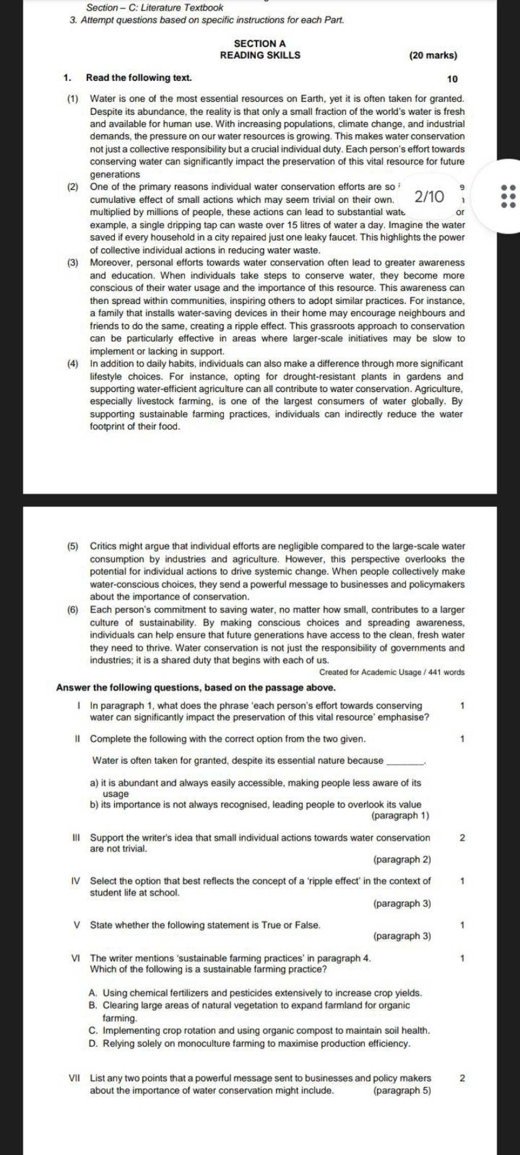 Section - C: Literature Textbook 3. Attempt questions based on specific i..
