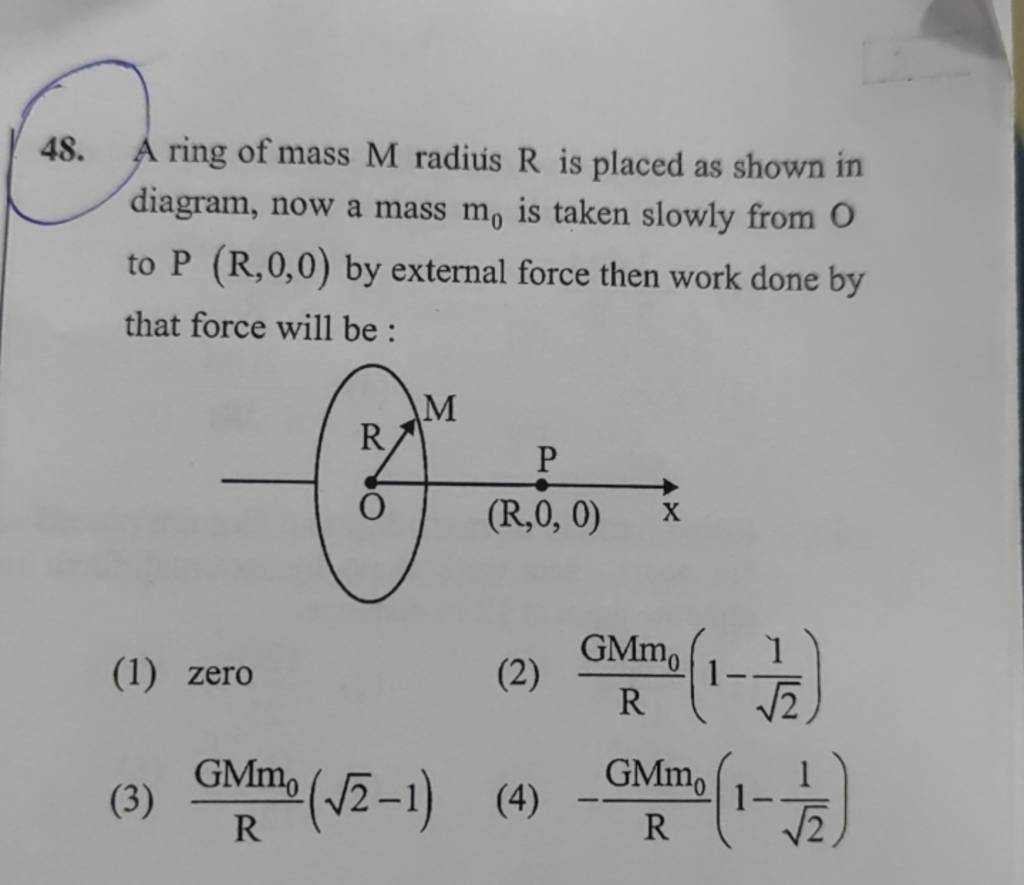 A ring of mass M radius R is placed as shown in diagram, now a mass m0 i..