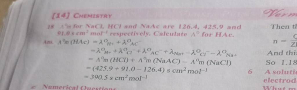 [14] ChemistryIs A9 m for NaCl,HCl and NaAc are 126.4, 425.9 and 91.0 s