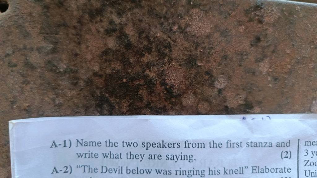 A-1) Name the two speakers from the first stanza and write what they are