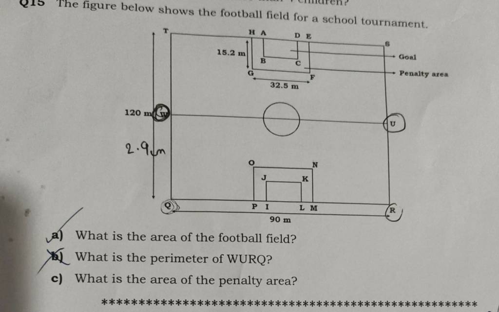 The figure below shows the football field for a school tournament. | Filo