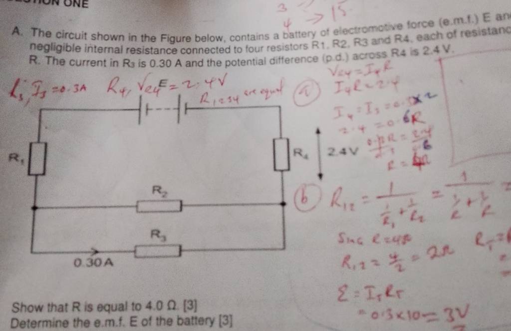 A. The circuit shown in the Figure below, contains a battery of electromo..