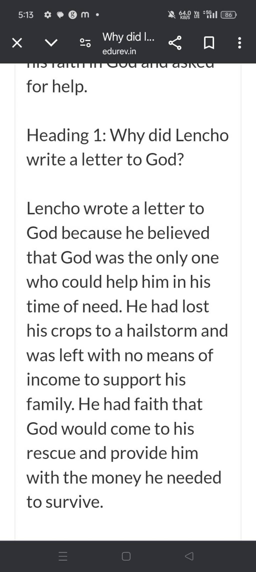 for help.Heading 1: Why did Lencho write a letter to God?Lencho wrote a..
