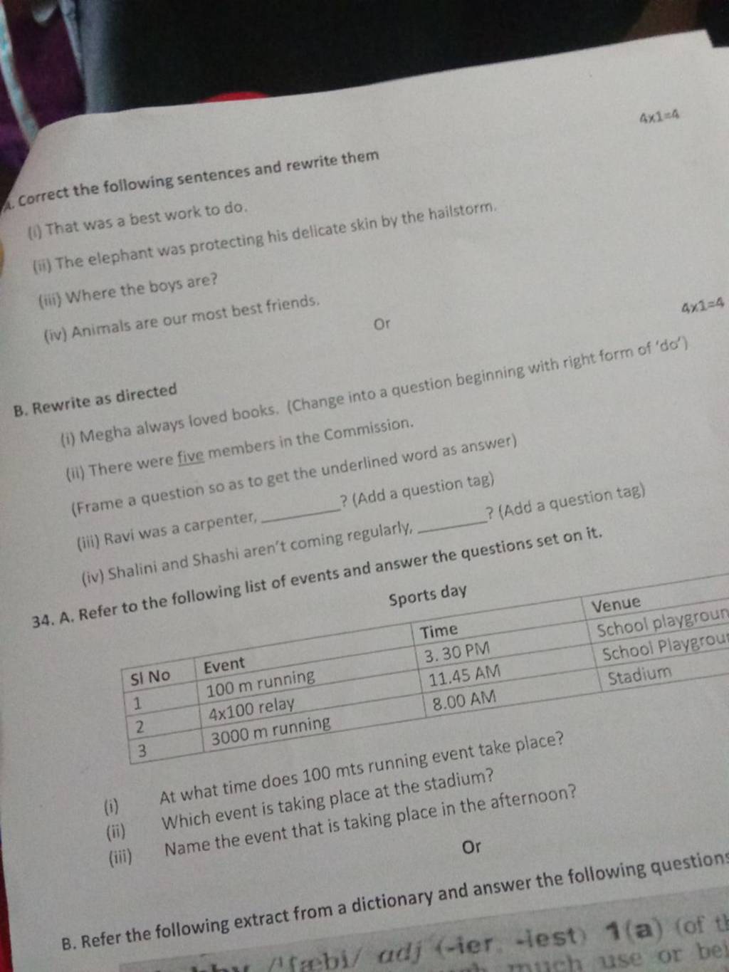 4×1=aA. Correct the following sentences and rewrite them(1) That was a