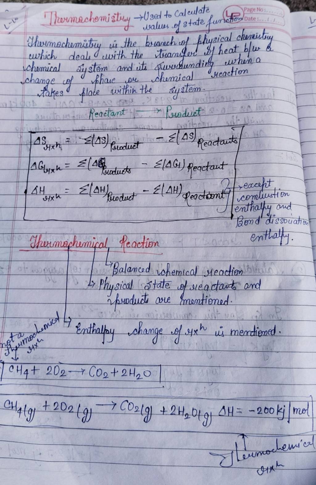 Thermachemistrey → Used to calculate values of state function Thermochemi..
