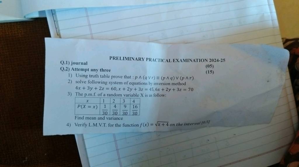 PRELIMINARY PRACTICAL EXAMINATION 2024-25Q.1) journal(05)Q.2) Attempt