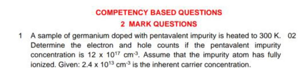 COMPETENCY BASED QUESTIONS2 MARK QUESTIONS1 A sample of germanium doped..